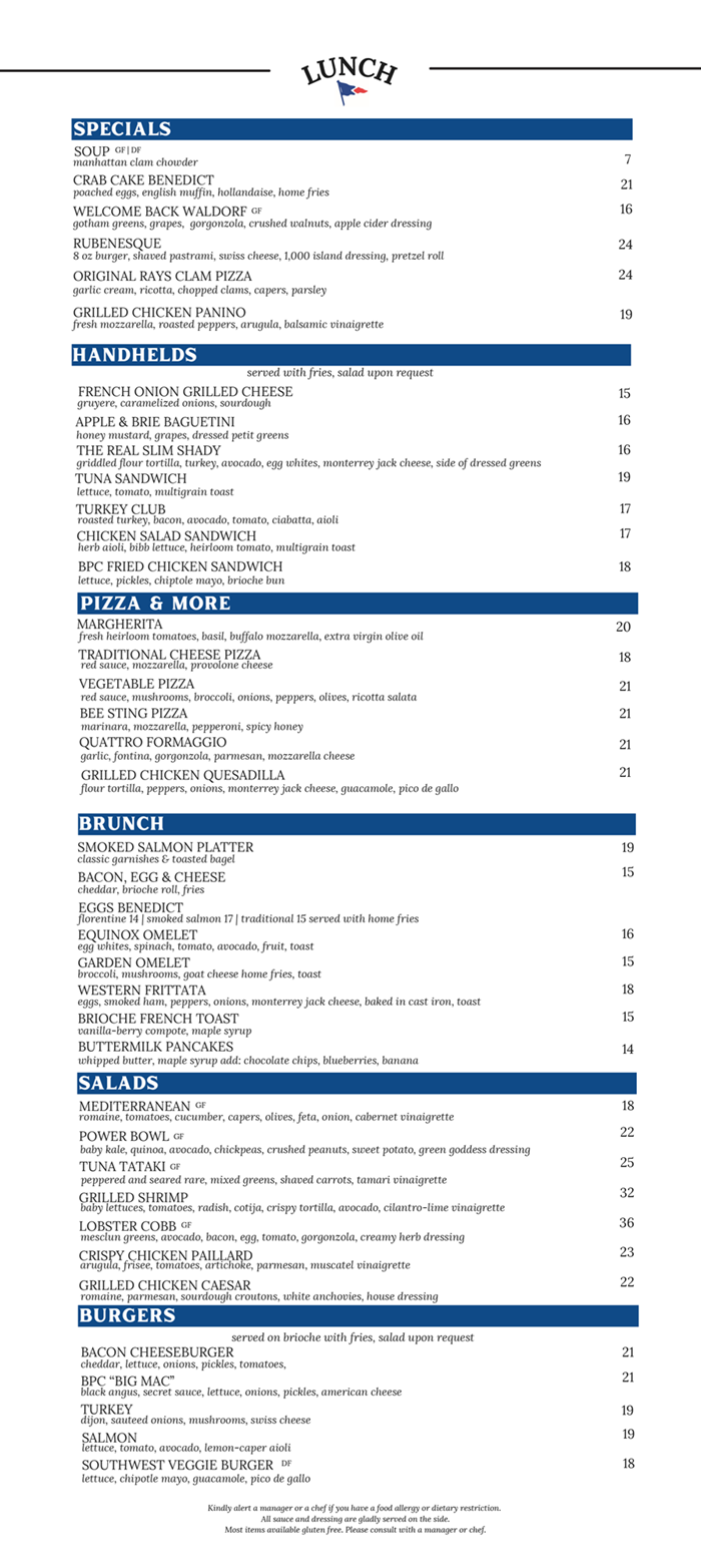 Menus - Beach Point Club – Mamaroneck, NY