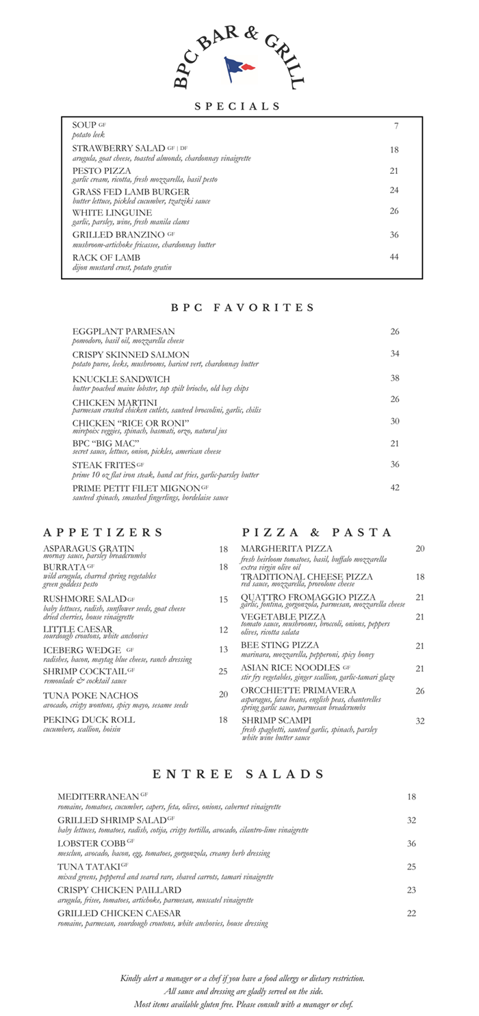Menus - Beach Point Club – Mamaroneck, NY