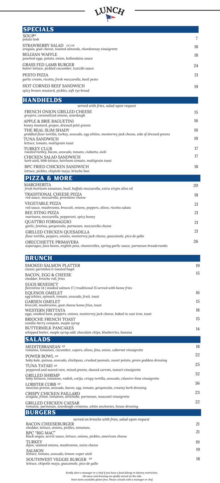 Menus - Beach Point Club – Mamaroneck, NY